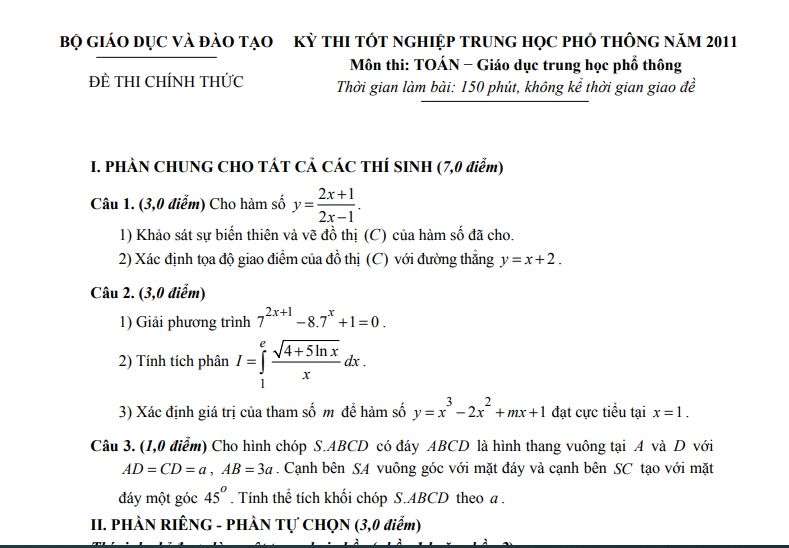 Tổng hợp đề thi THPT Quốc gia 2011 - Tất cả các môn