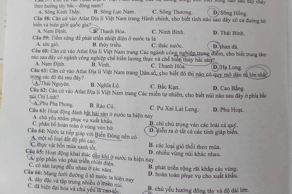 Đáp án môn Địa Lý kỳ thi Tốt nghiệp THPT năm 2024